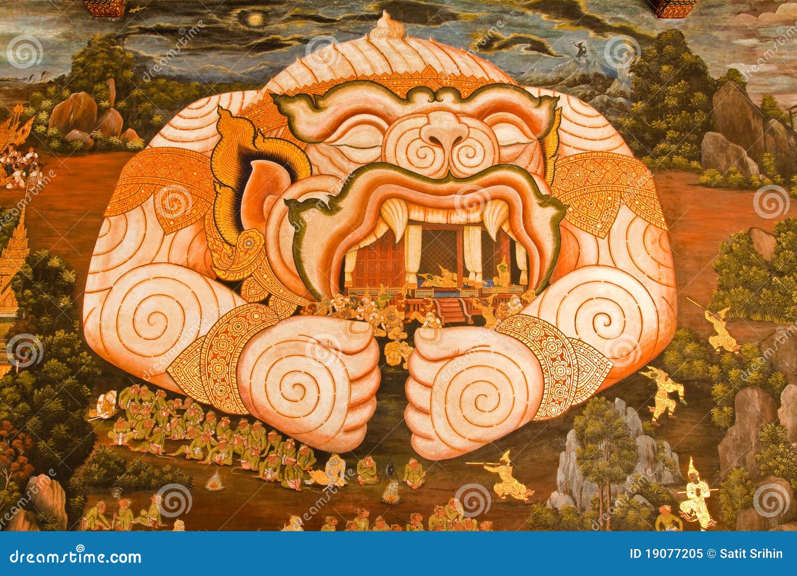 Masterpiece of Traditional Thai Style Painting Art Stock Image - Image ...