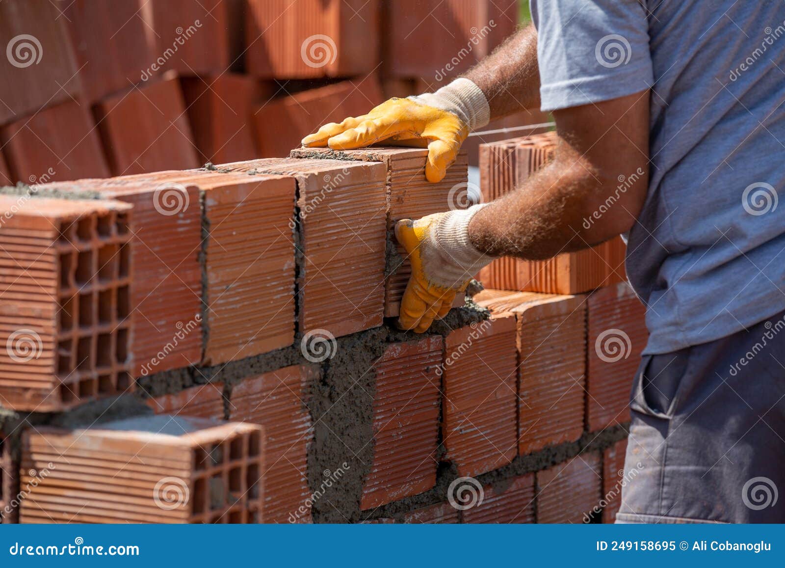Masters Who Make Concrete Mortar and Masonry in Construction Stock ...