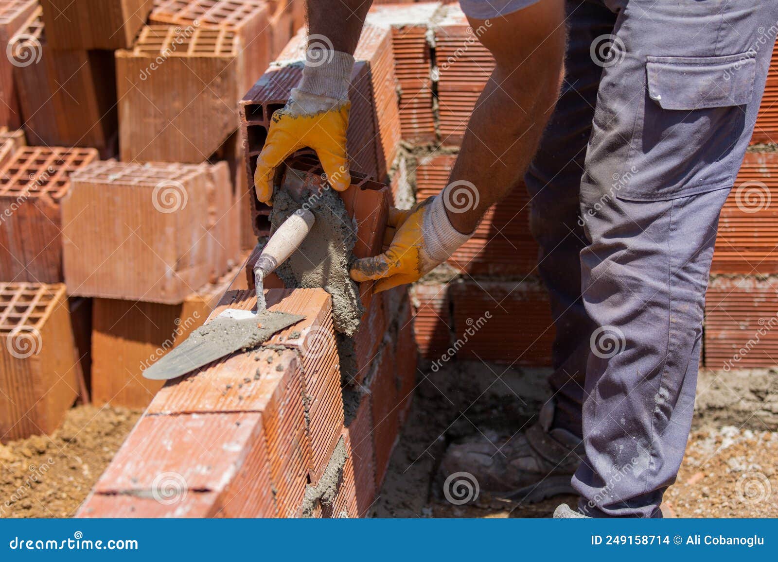 Masters Who Make Concrete Mortar and Masonry in Construction Stock ...