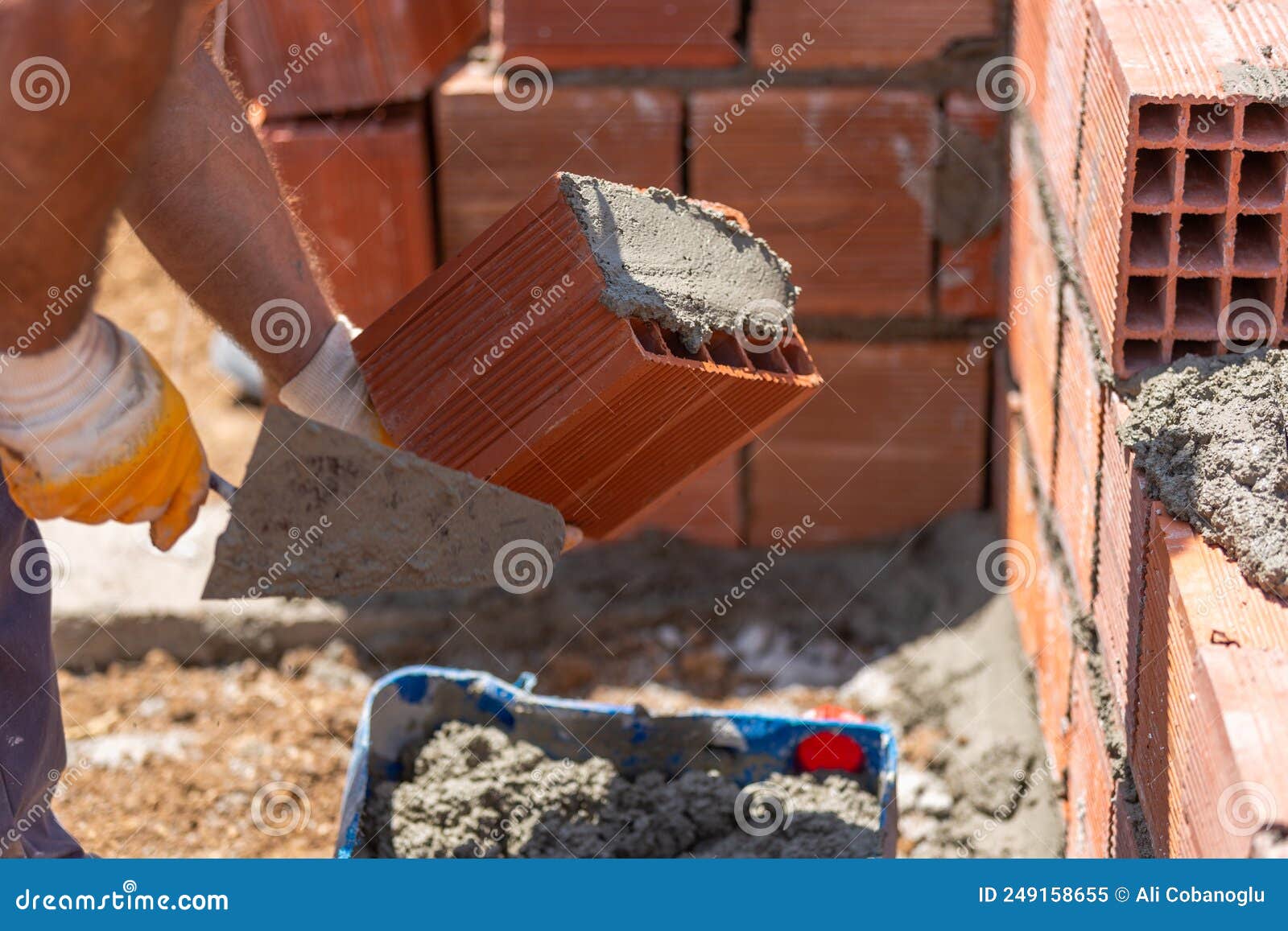 Masters Who Make Concrete Mortar and Masonry in Construction Stock ...