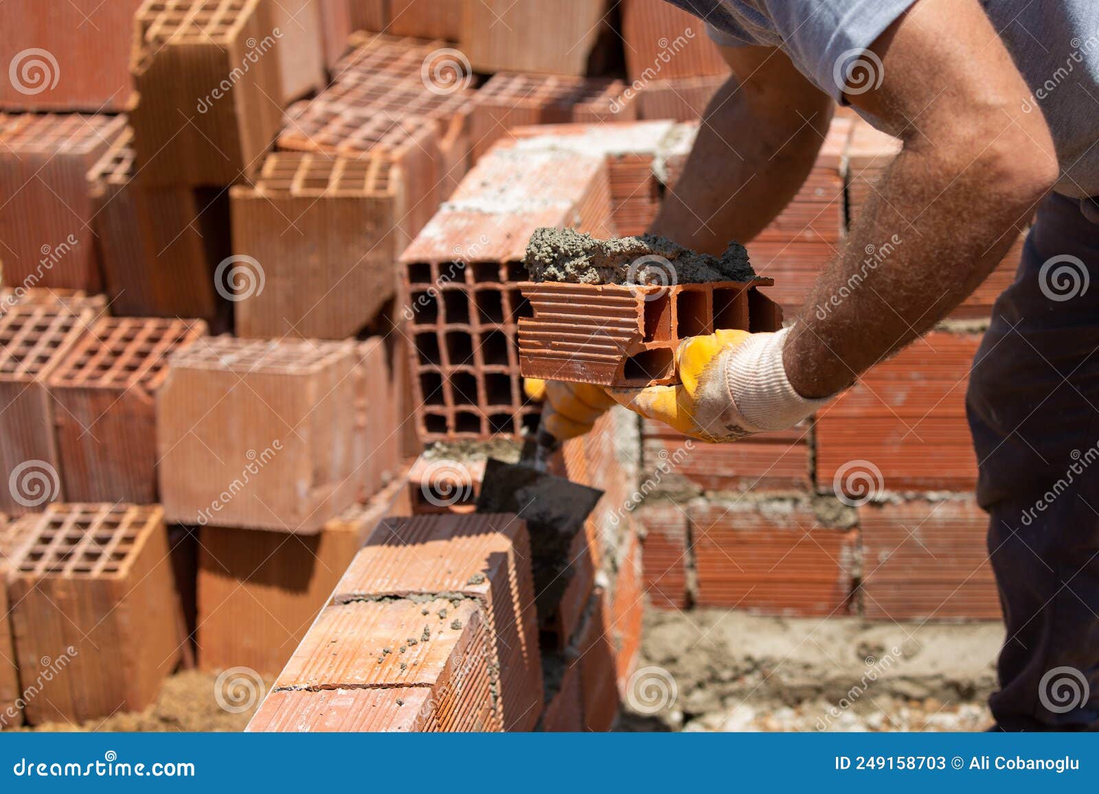 Masters Who Make Concrete Mortar and Masonry in Construction Stock ...