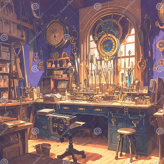 Mastery in Craft - a Medieval Locksmith S Workshop Stock Illustration ...