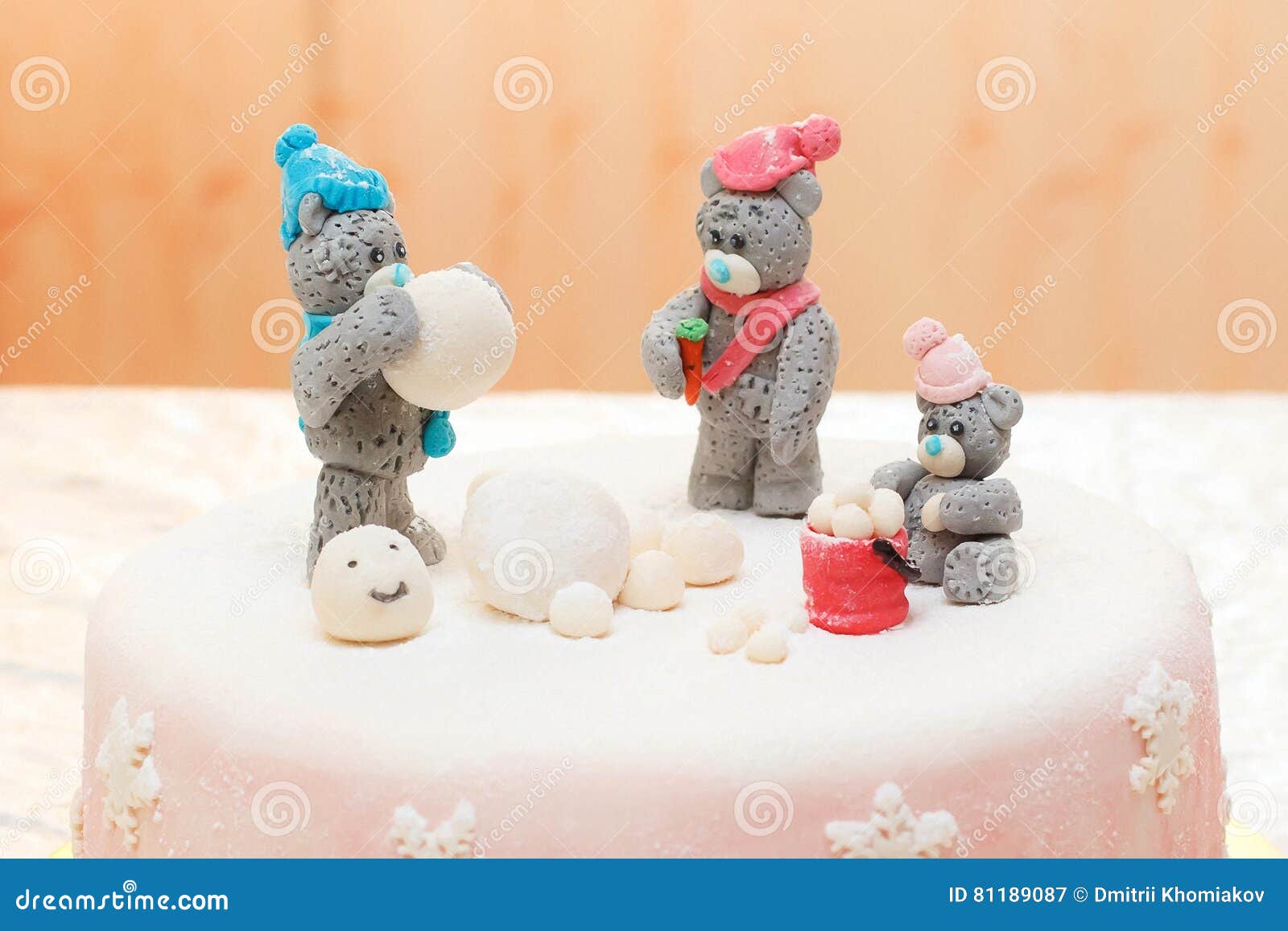 Mastic Cake Decorated with Winter Teddy Bears Stock Image - Image of ...