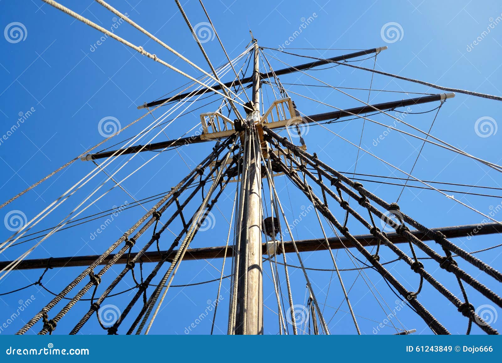 Masting of Big Wooden Sailing Ship, Detailed Rigging without Sails ...