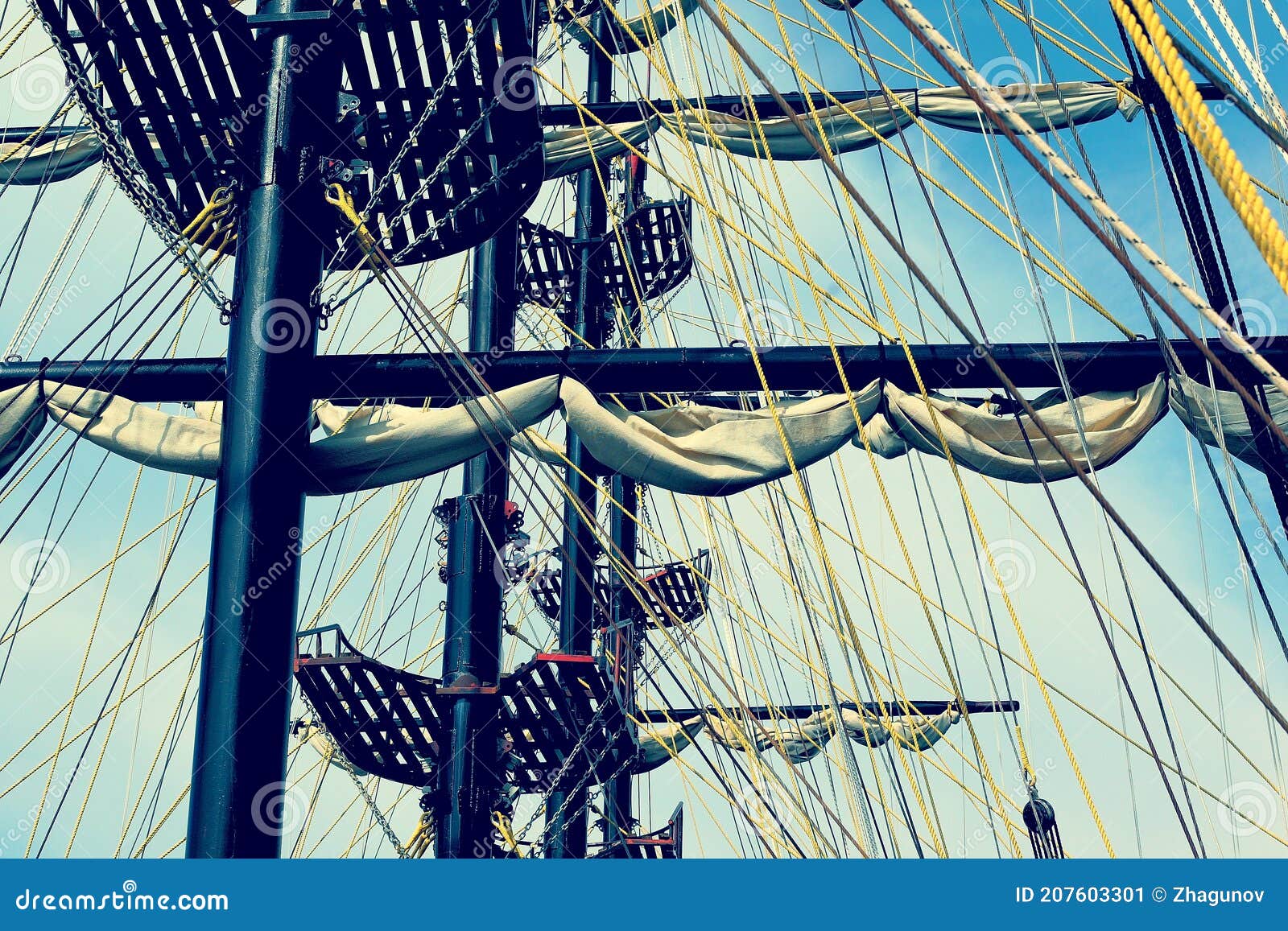 Masts of old sailing ship stock image. Image of attraction - 207603301