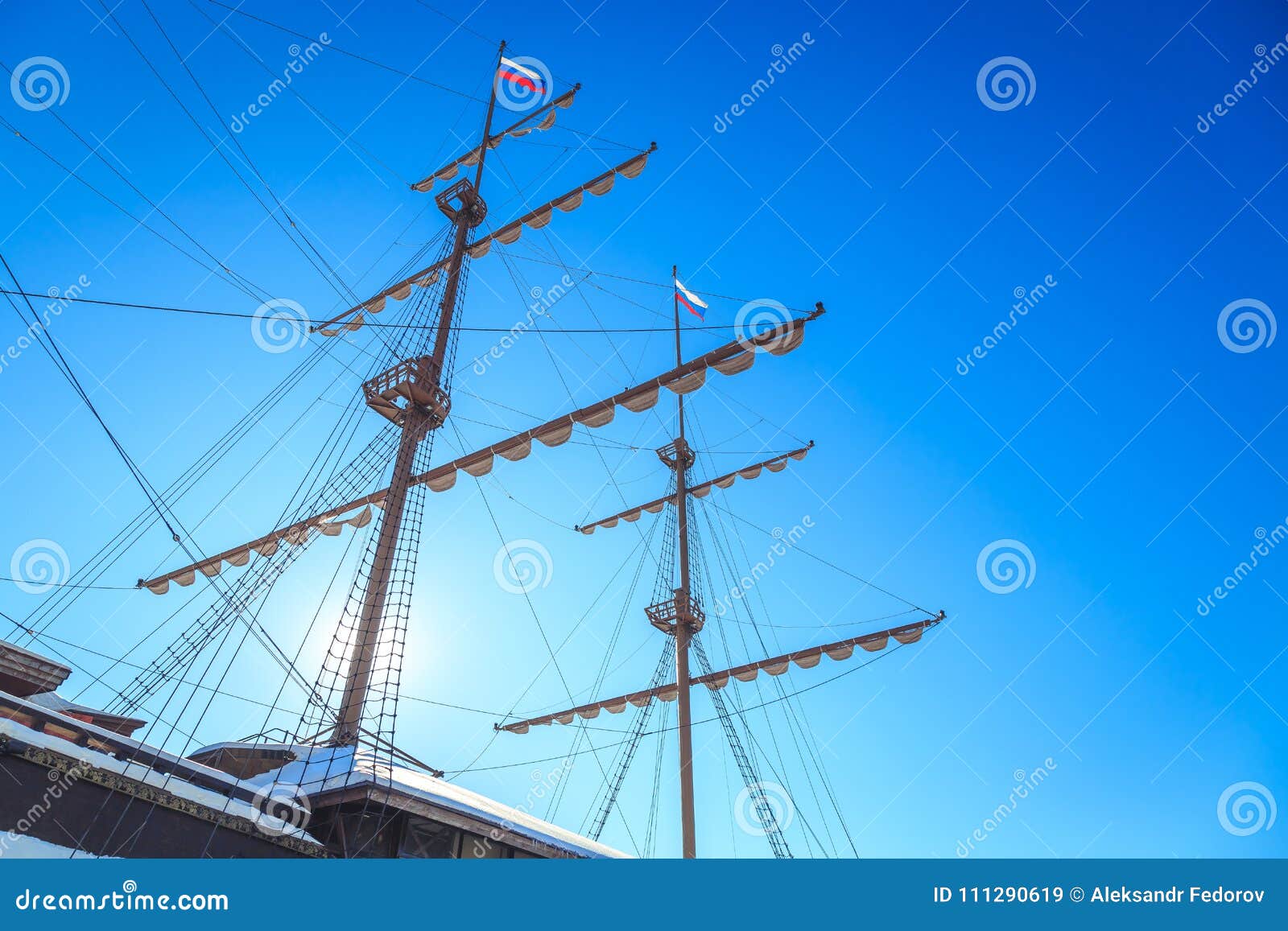 Masts of an Old Ship with the Flags Stock Image - Image of dock, river ...
