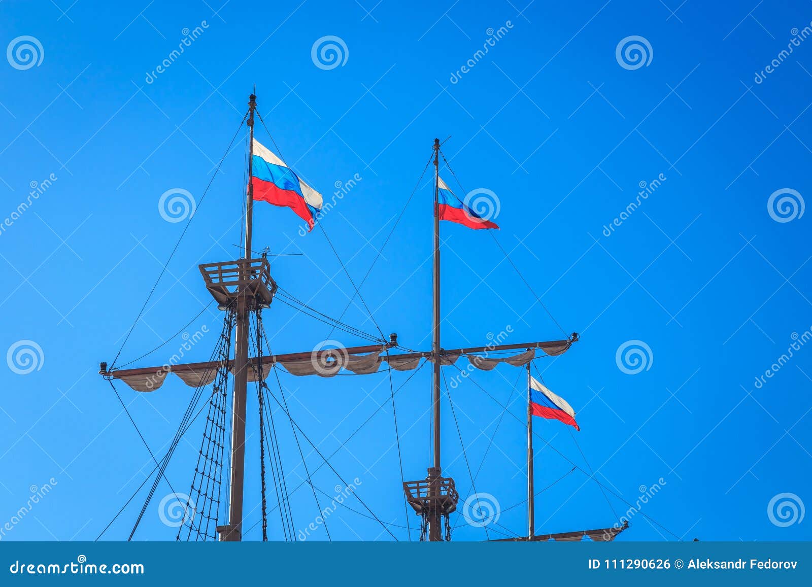 Masts of an Old Ship with the Flags Stock Photo - Image of restaurant ...