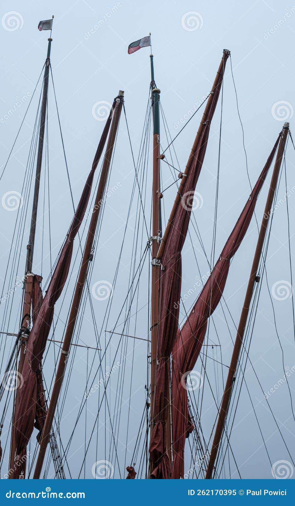 Masts, Rigging and Furled Sails on a Sailing Barge Stock Image - Image ...