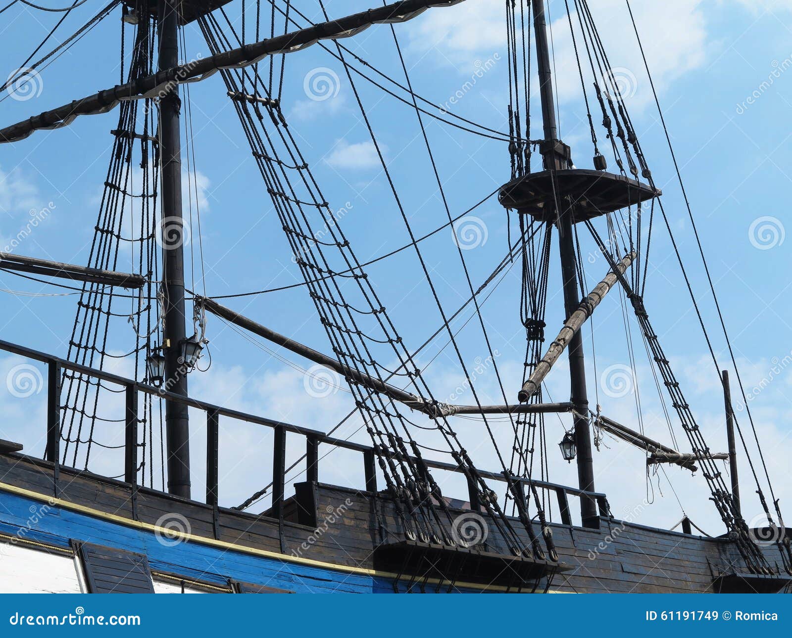Masts and Rigging of a Old Sailing Ship Over Blue Sky Stock Image ...
