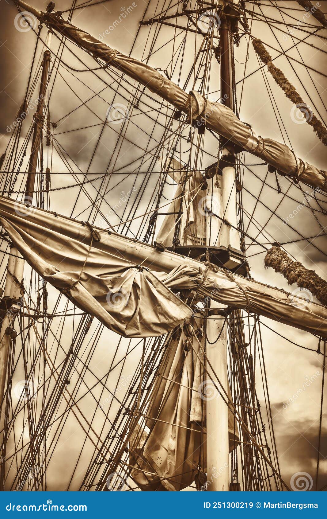 Masts and Sails of an Ancient Sailing Ship Stock Image - Image of ship ...