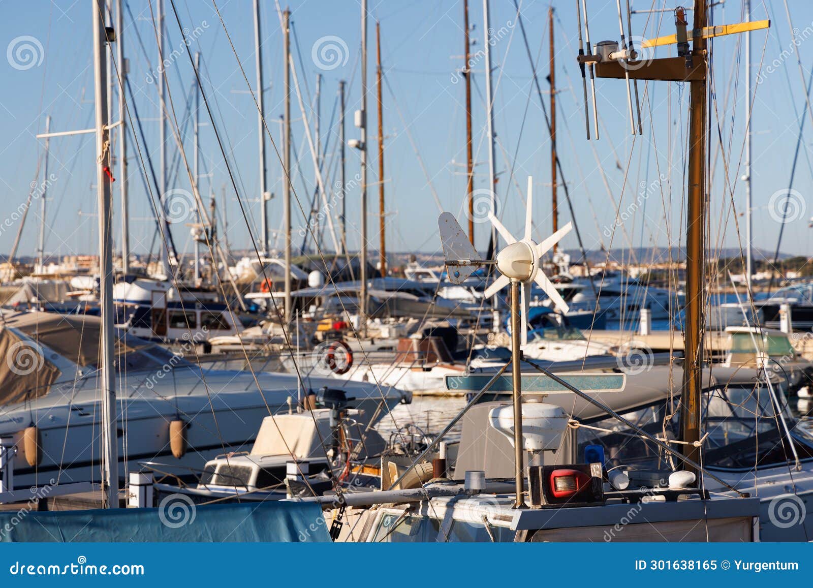 Masts, Wind Generator, Boats in the Yacht Marina Stock Image - Image of ...