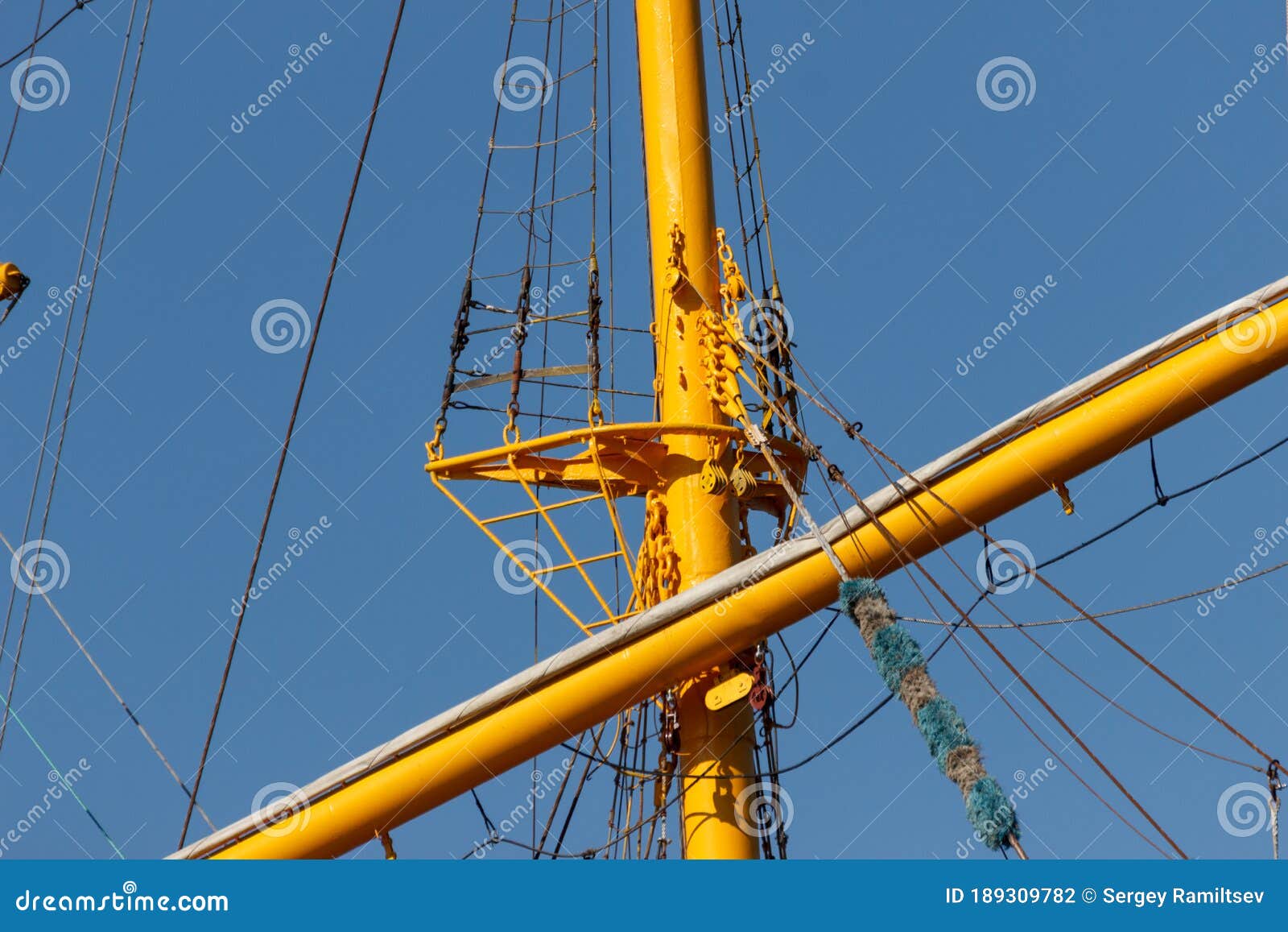 Masts, Yards, Cables And Rigging Of A Large Sailing Ship Stock ...
