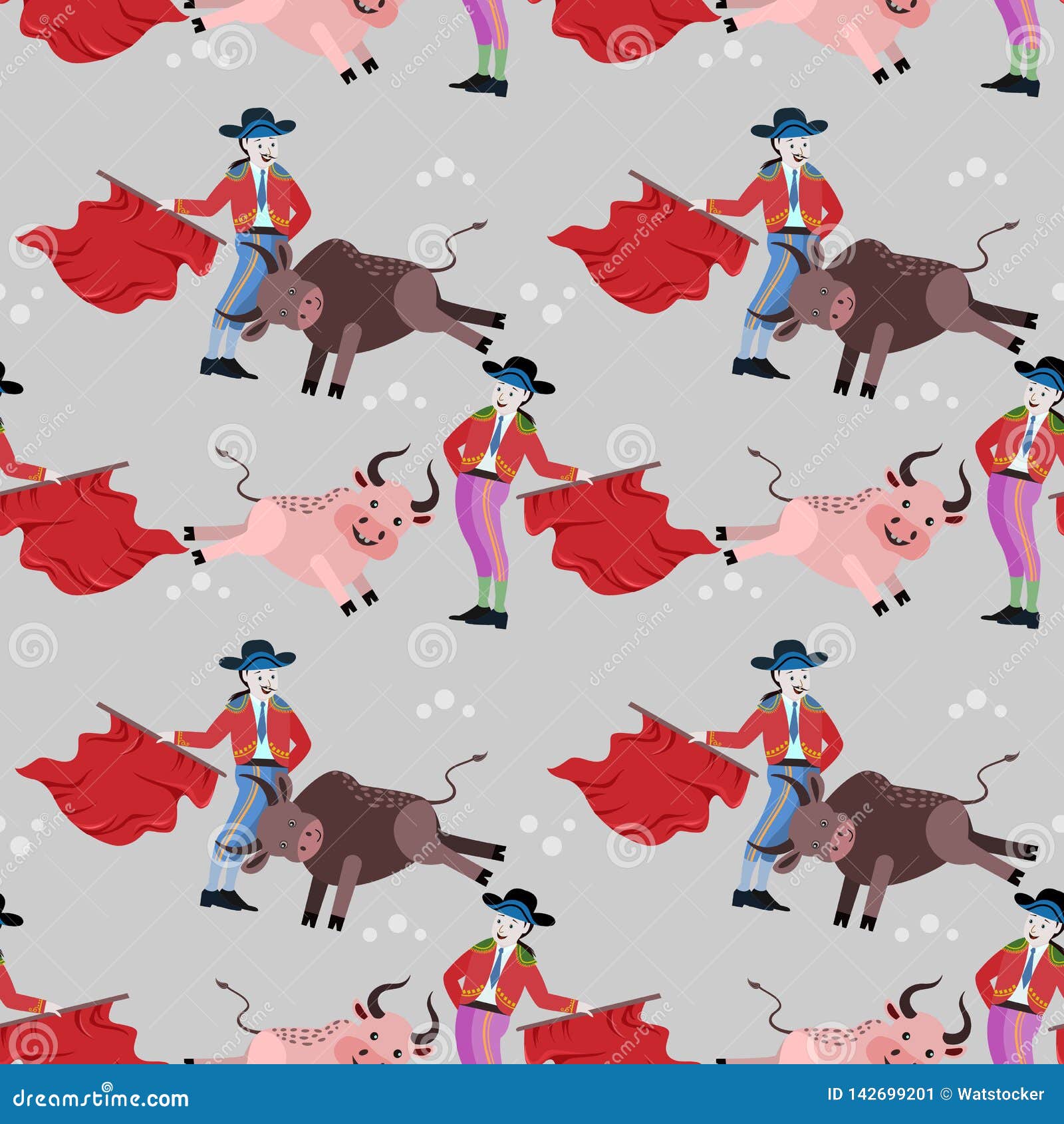 Matadors And Bullfighting Seamless Pattern. Stock Illustration ...