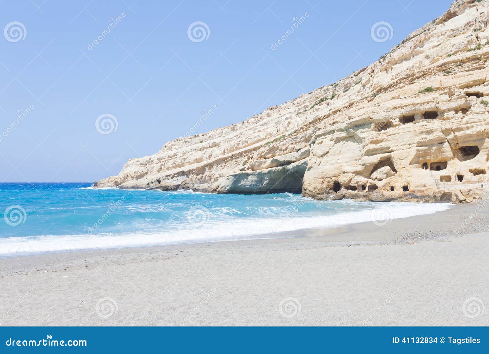Matala Beach stock photo. Image of hippie, mountains - 41132834