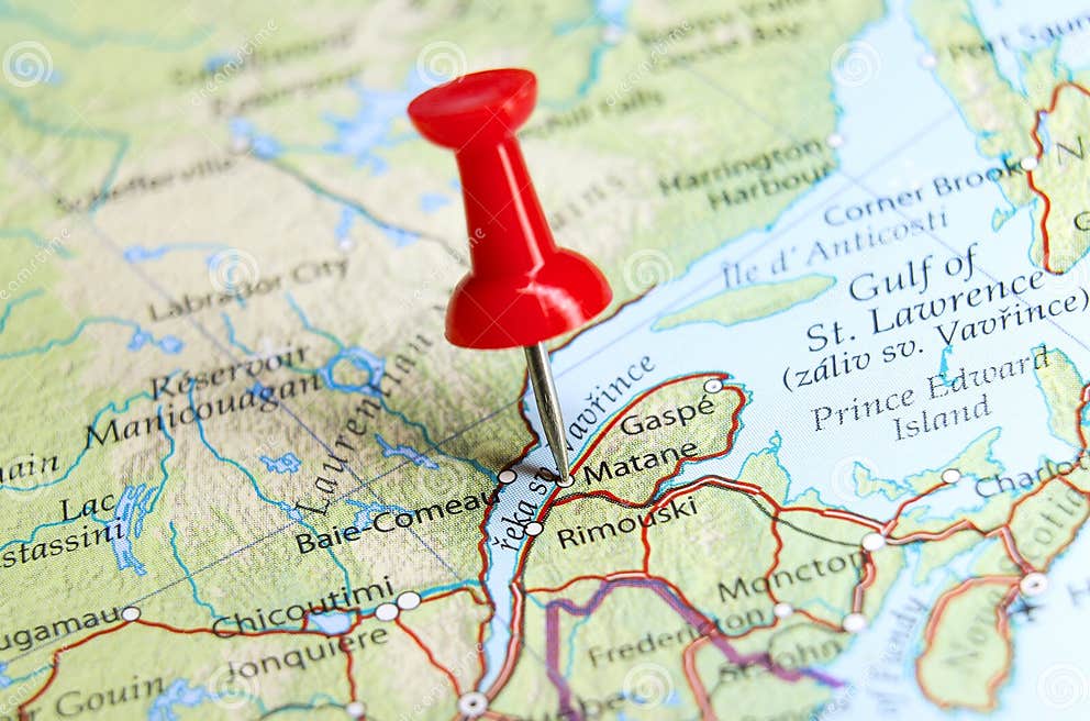 Matane, Canada pin on map stock image. Image of destination - 337477475