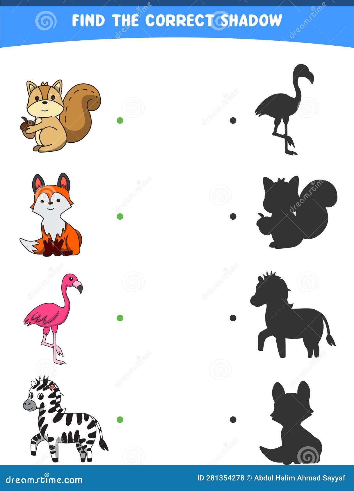 Vector Illustration Finding the Correct Shadow Wild Animals Squirrel ...