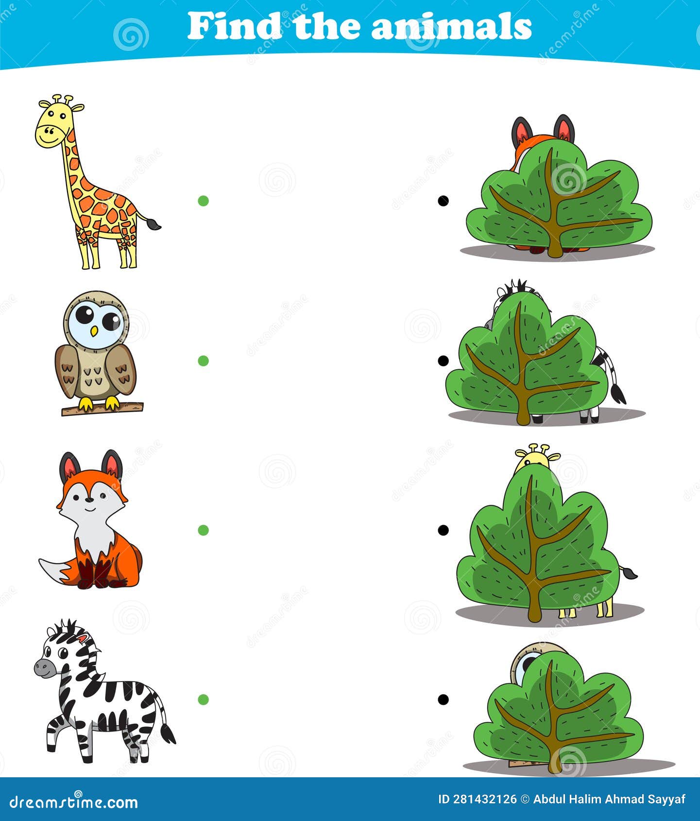Finding Hiding Animals Child Exercise Sheet Cow Hippopotamus Frog Tiger ...