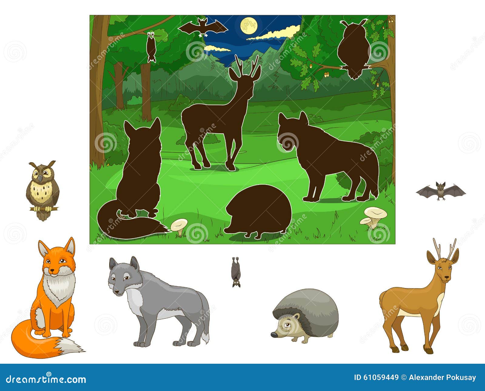 Match the Animals To Their Shadows Stock Vector - Illustration of ...