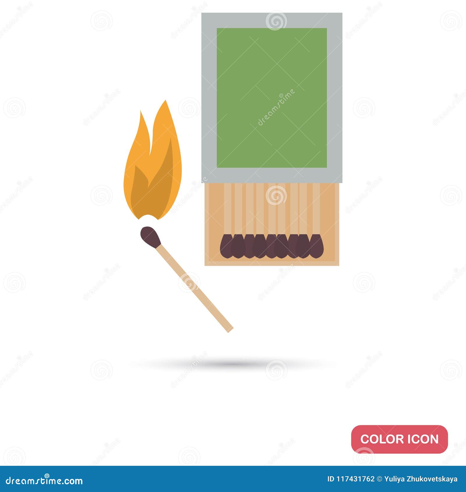 A Match Box and a Lighted Match Color Flat Icon Stock Vector ...