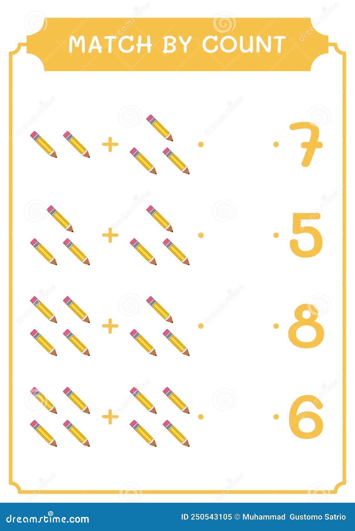 Match by Count of Pencil, Game for Children. Vector Stock Vector ...