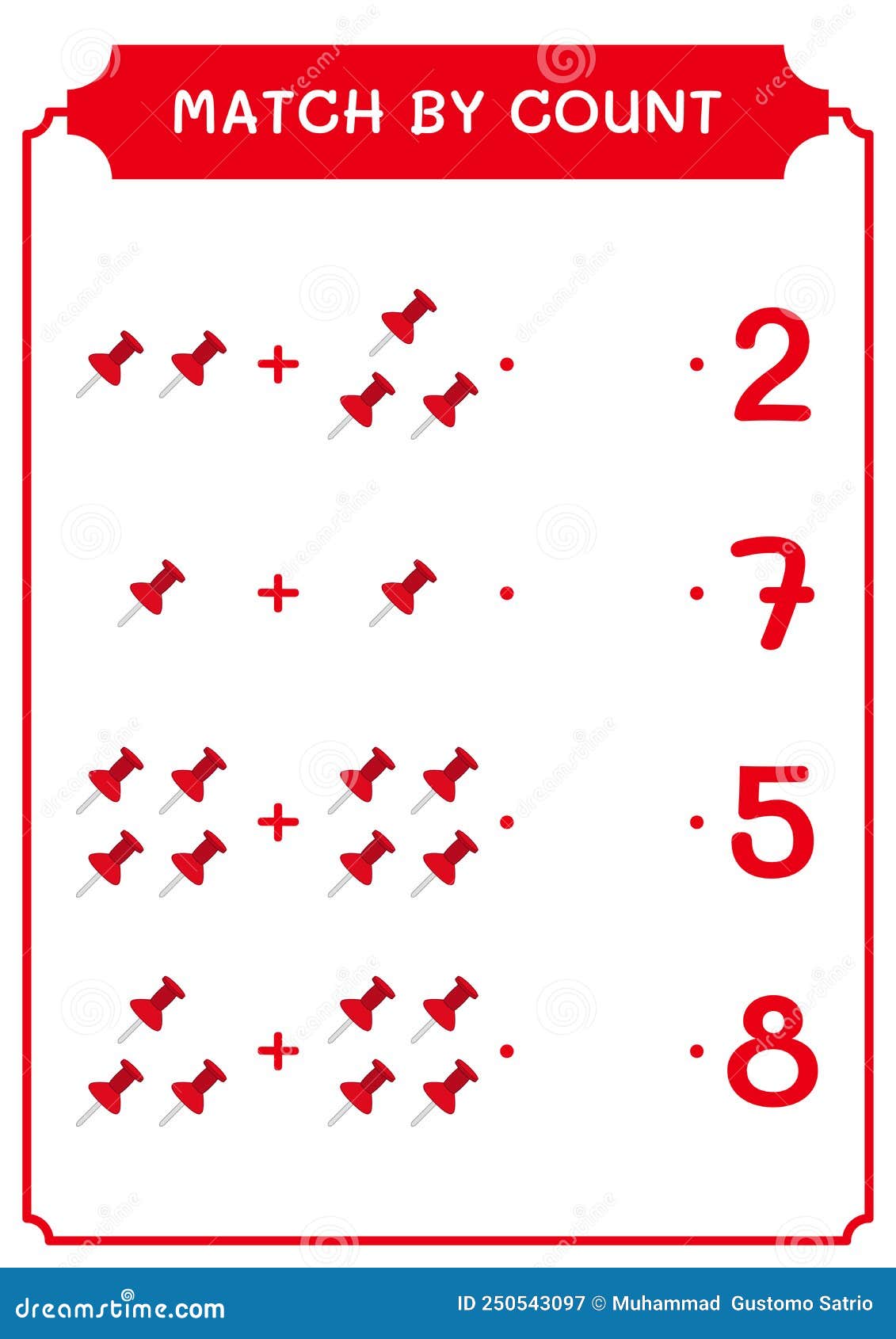 Match by Count of Push Pin, Game for Children. Vector Stock Vector ...