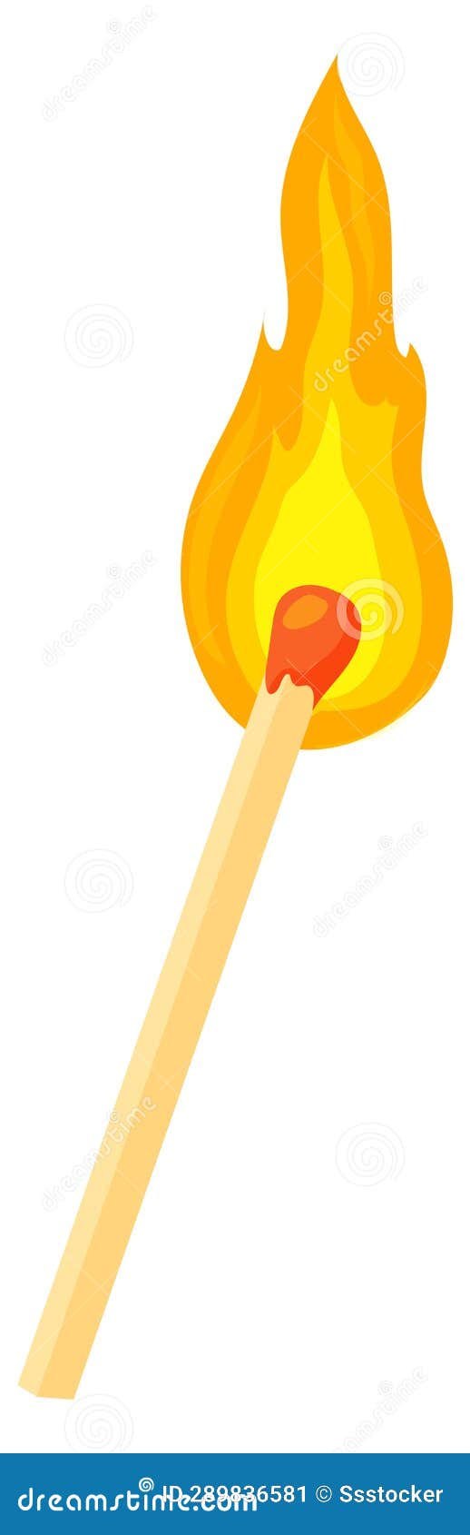 Match with Fire Flame. Burning Hot Light Stick Stock Illustration ...