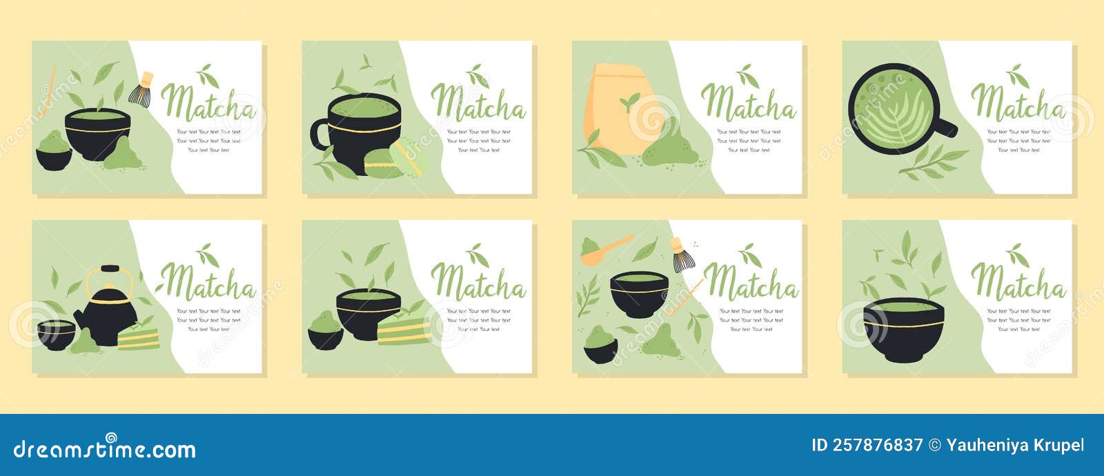 Match Flyer Set. Flyers with Green Tea. Stock Vector - Illustration of ...