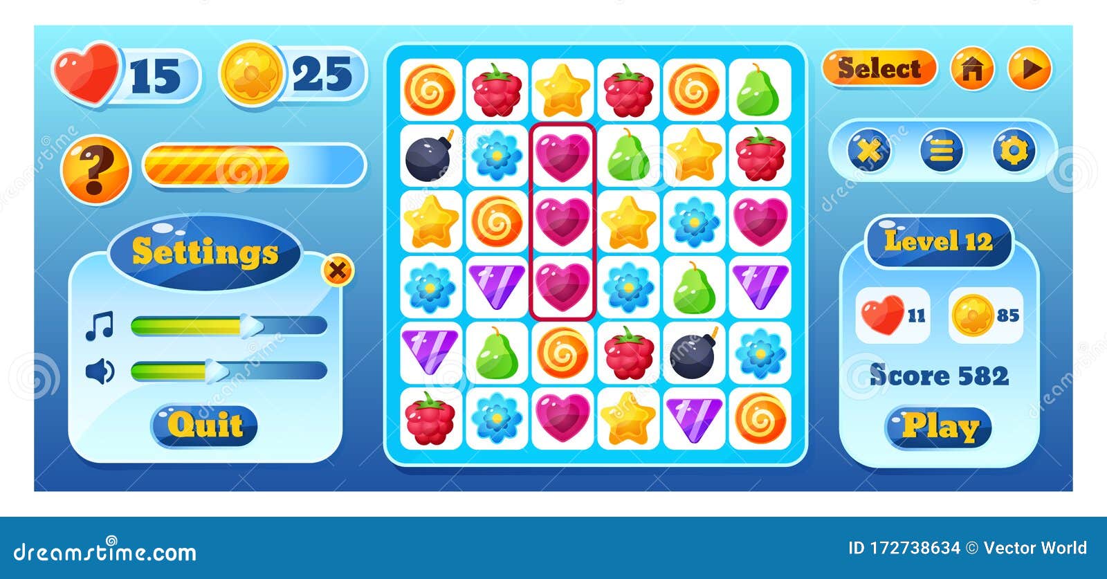 Match Game Ui Interface, Set of Icons for Mobile Application ...