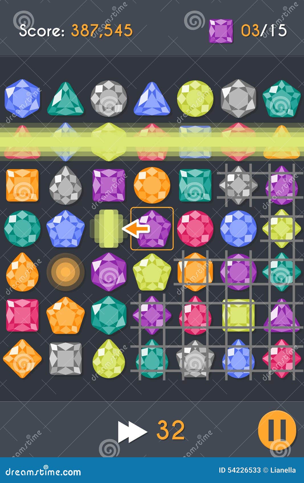 Match3 Gems Puzzle Game Screen Stock Vector - Illustration of jewel ...