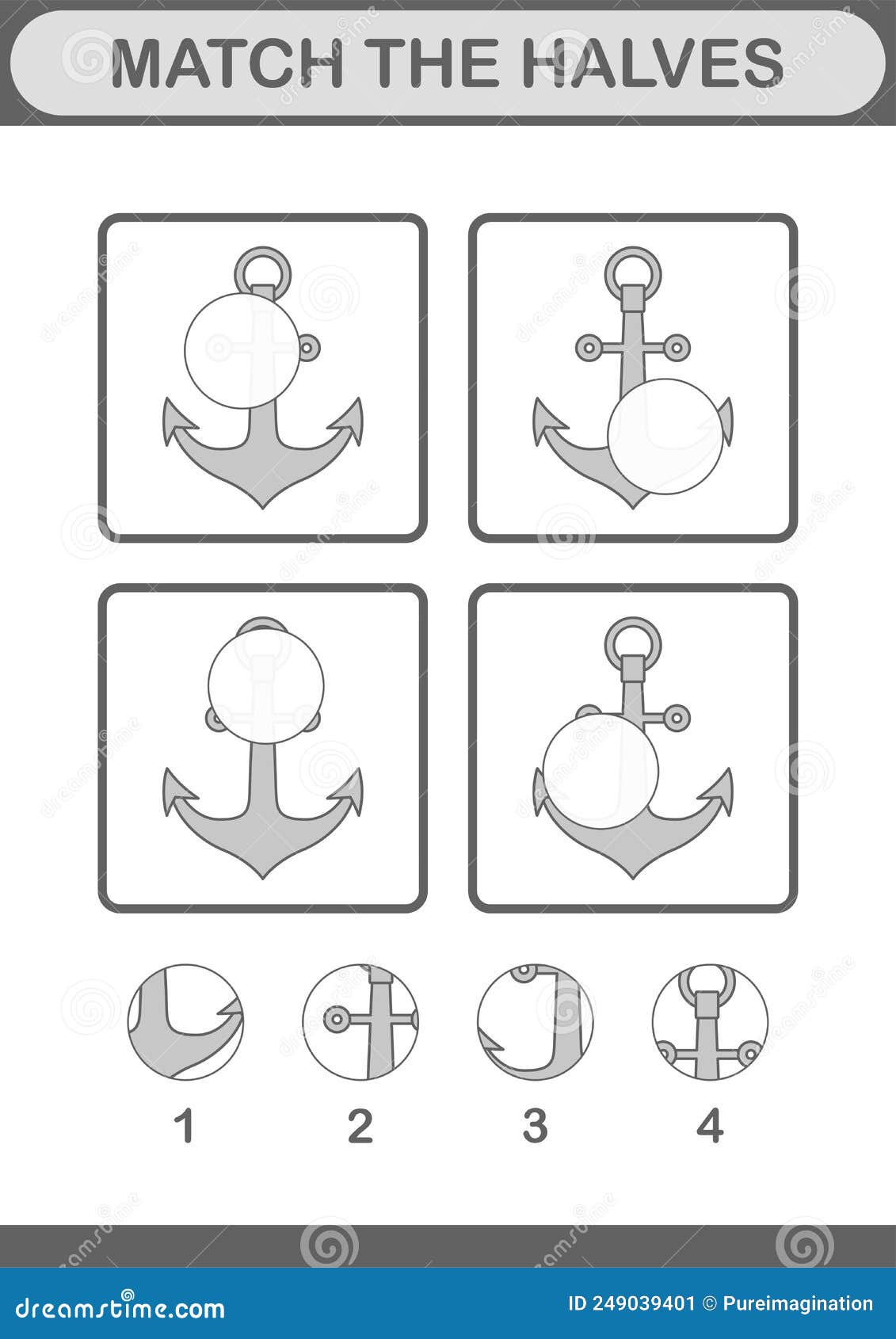 Match Halves of Anchor. Worksheet for Kids Stock Vector - Illustration ...
