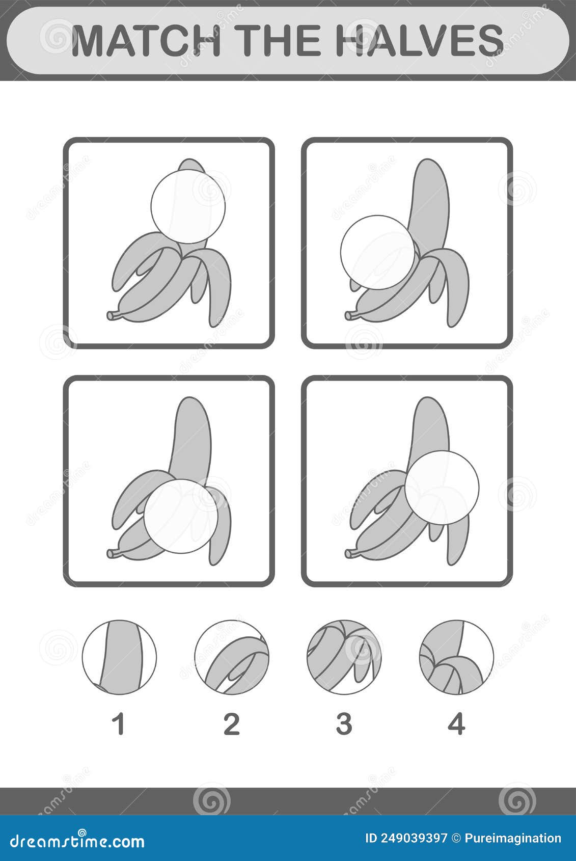 Match Halves of Banana. Worksheet for Kids Stock Vector - Illustration ...