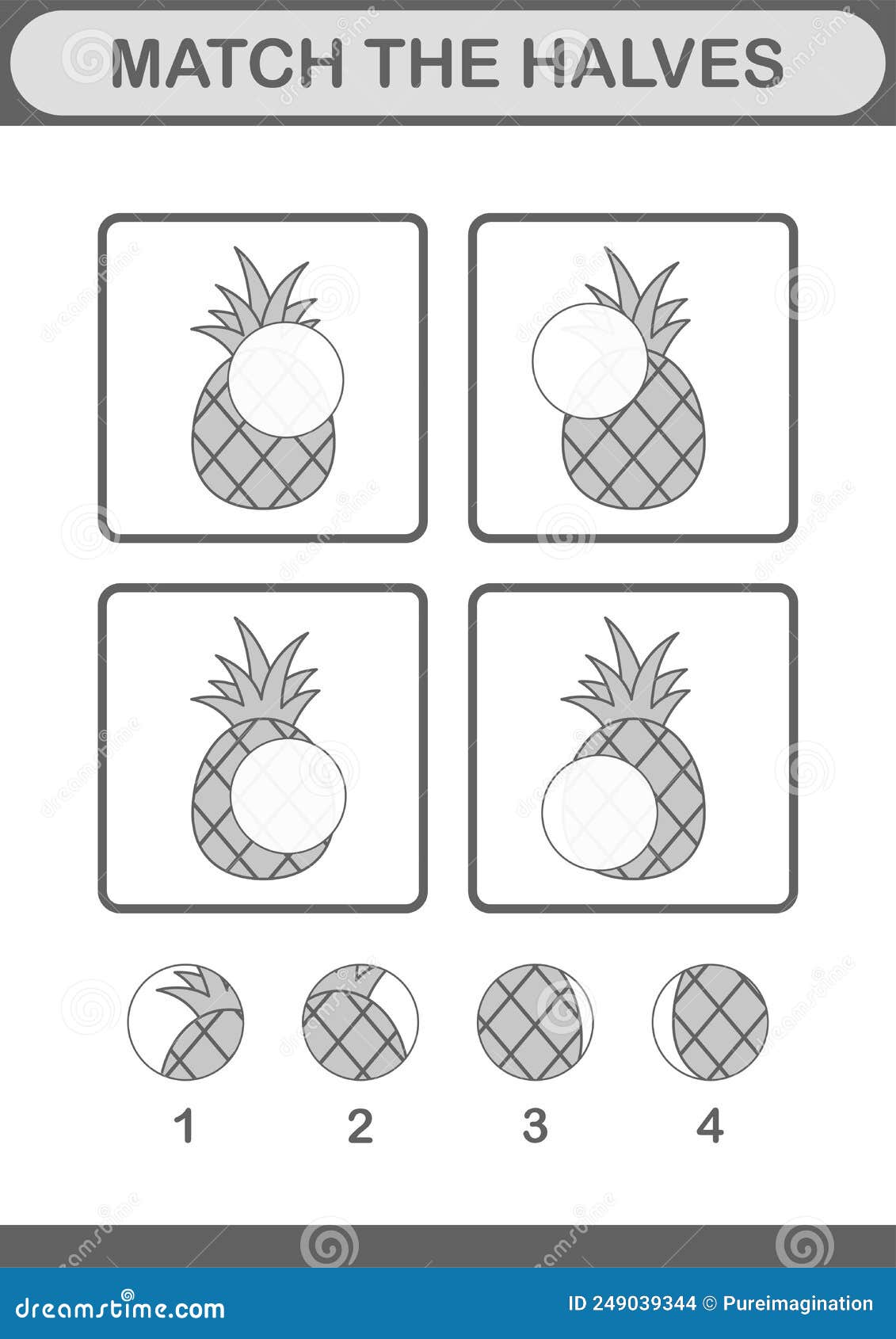 Match Halves of Pineapple. Worksheet for Kids Stock Vector ...