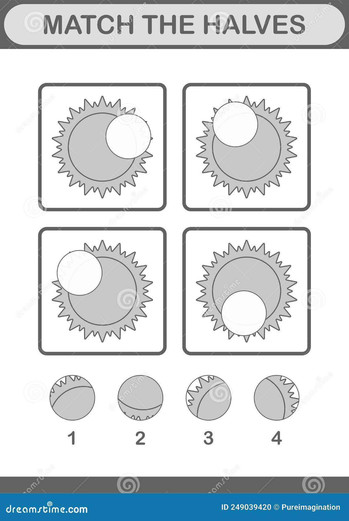 Match Halves of Sun. Worksheet for Kids Stock Vector - Illustration of ...