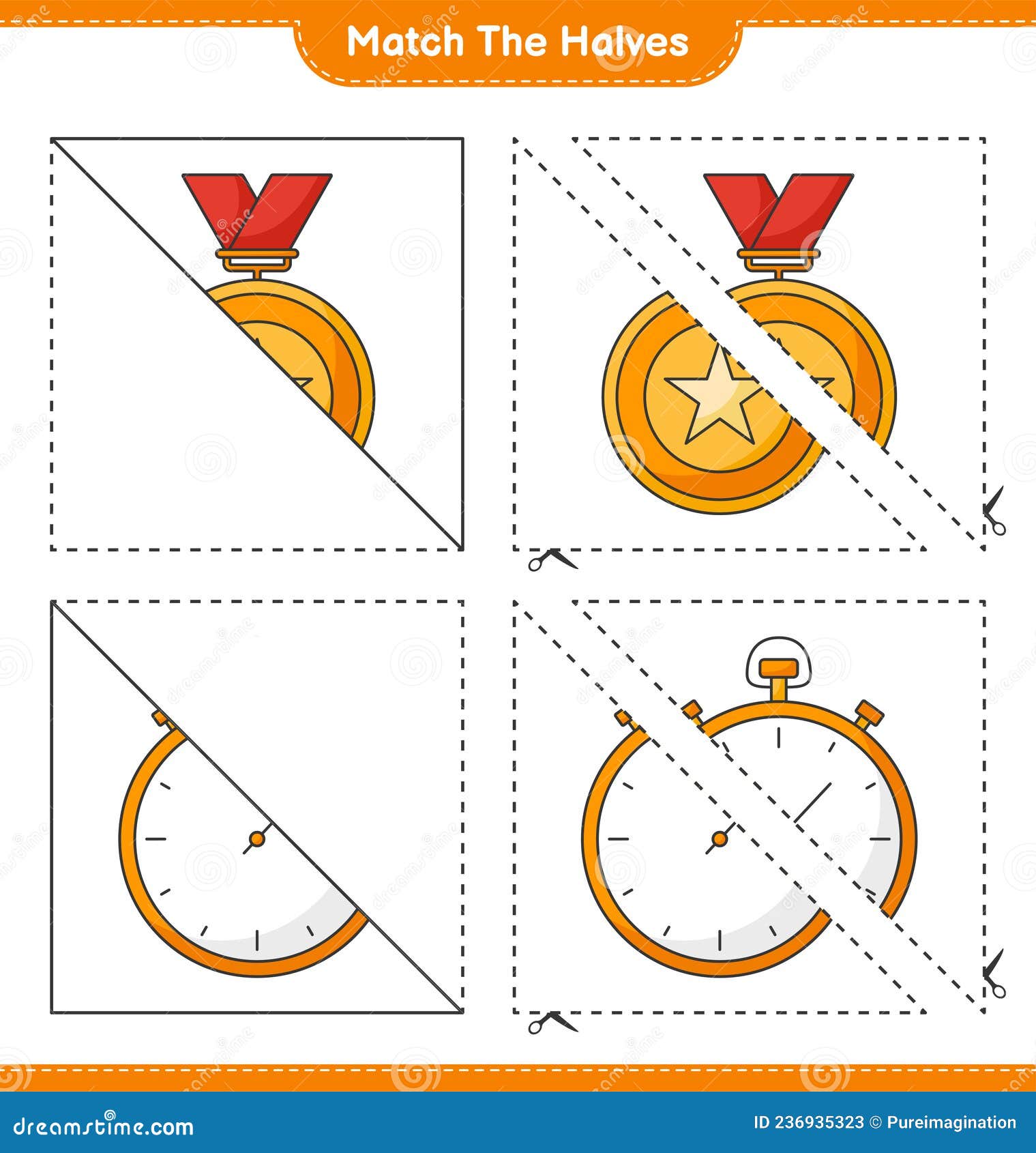 Match the Halves. Match Halves of Trophy and Stopwatch Stock Vector ...