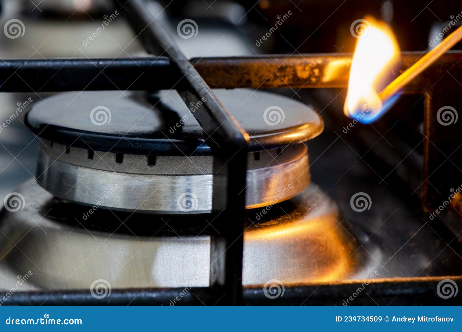 A Match Ignites the Gas Stove. Closeup Stock Image - Image of gasoline ...