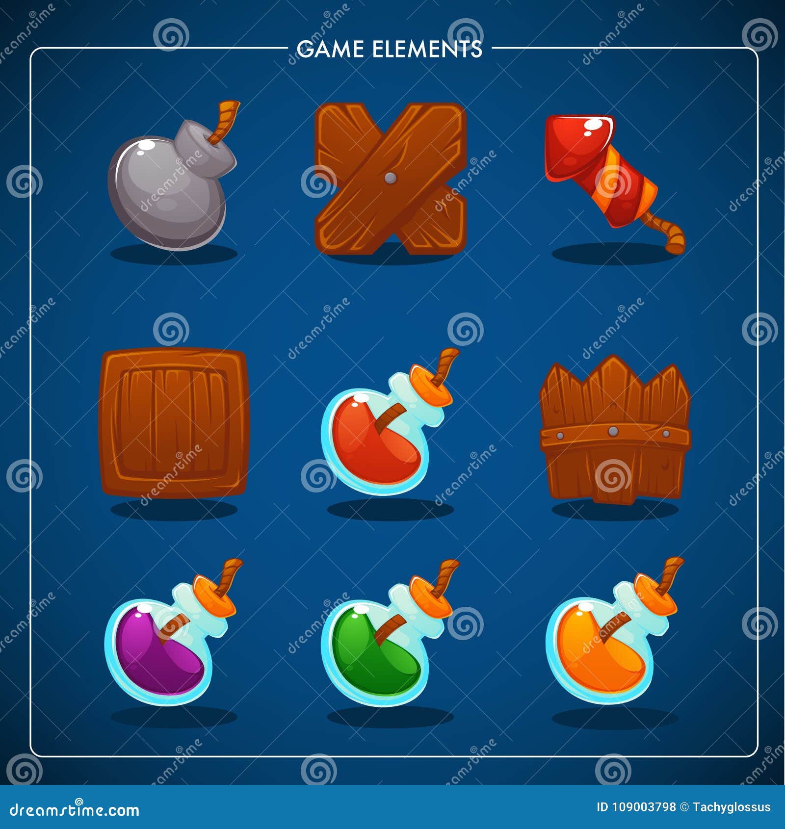 Match 3 Mobile Game, Games Objects, Potion, Bomb, Dynamite, Box, Fence ...