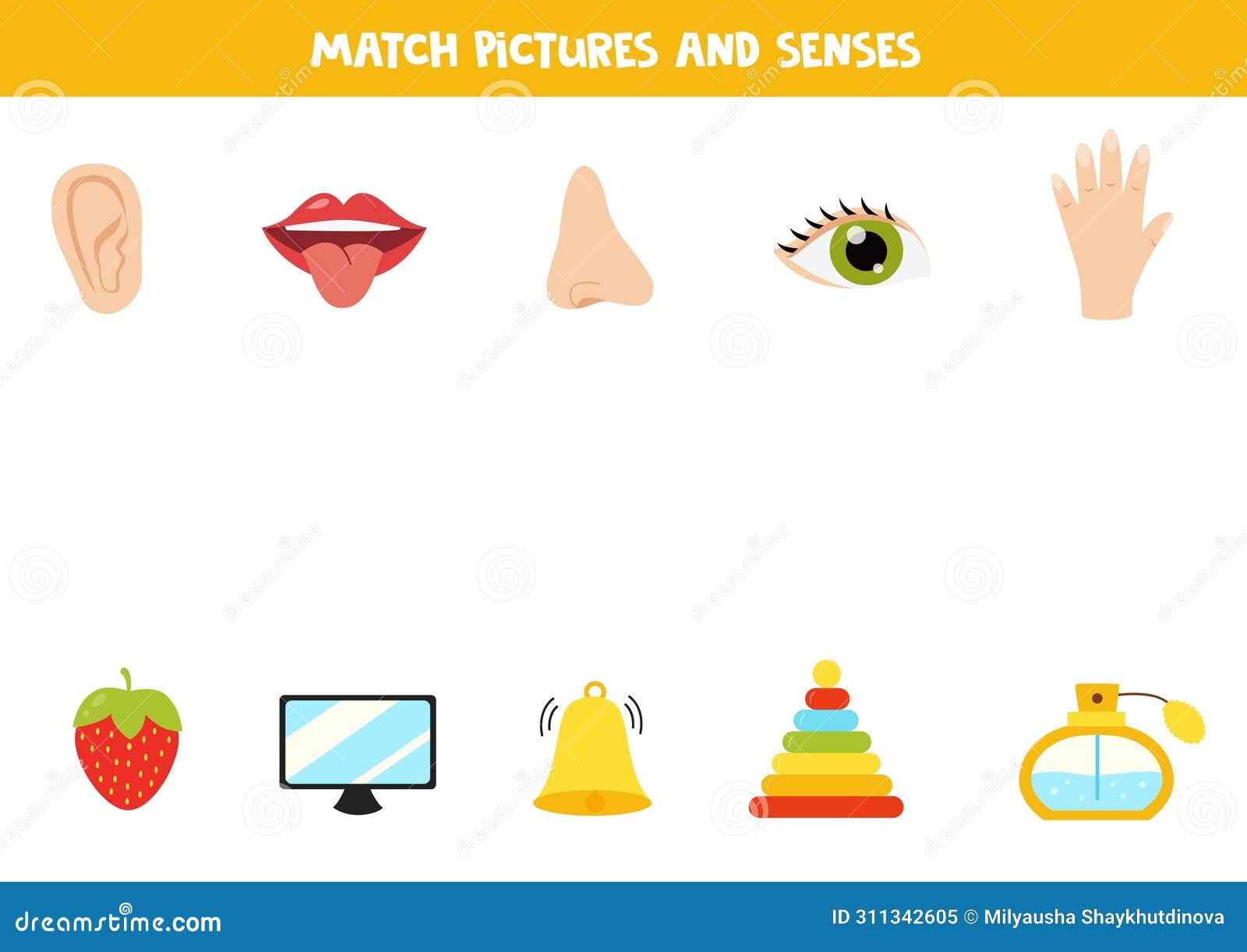 Match Objects and Senses. Five Senses Worksheet. Stock Vector ...