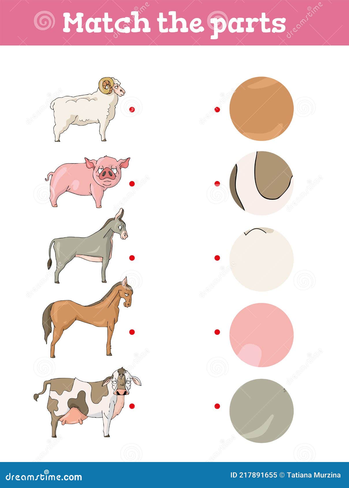 Match the Part Educational Game for Children. Cartoon Vector ...