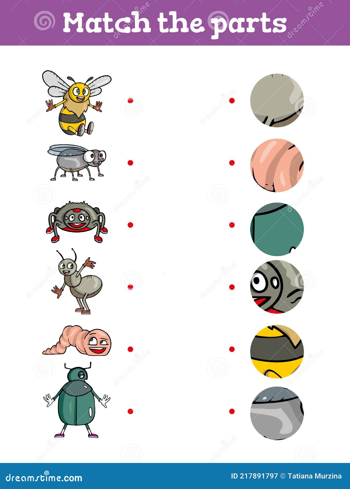Match the Part Educational Game for Children. Cartoon Vector ...