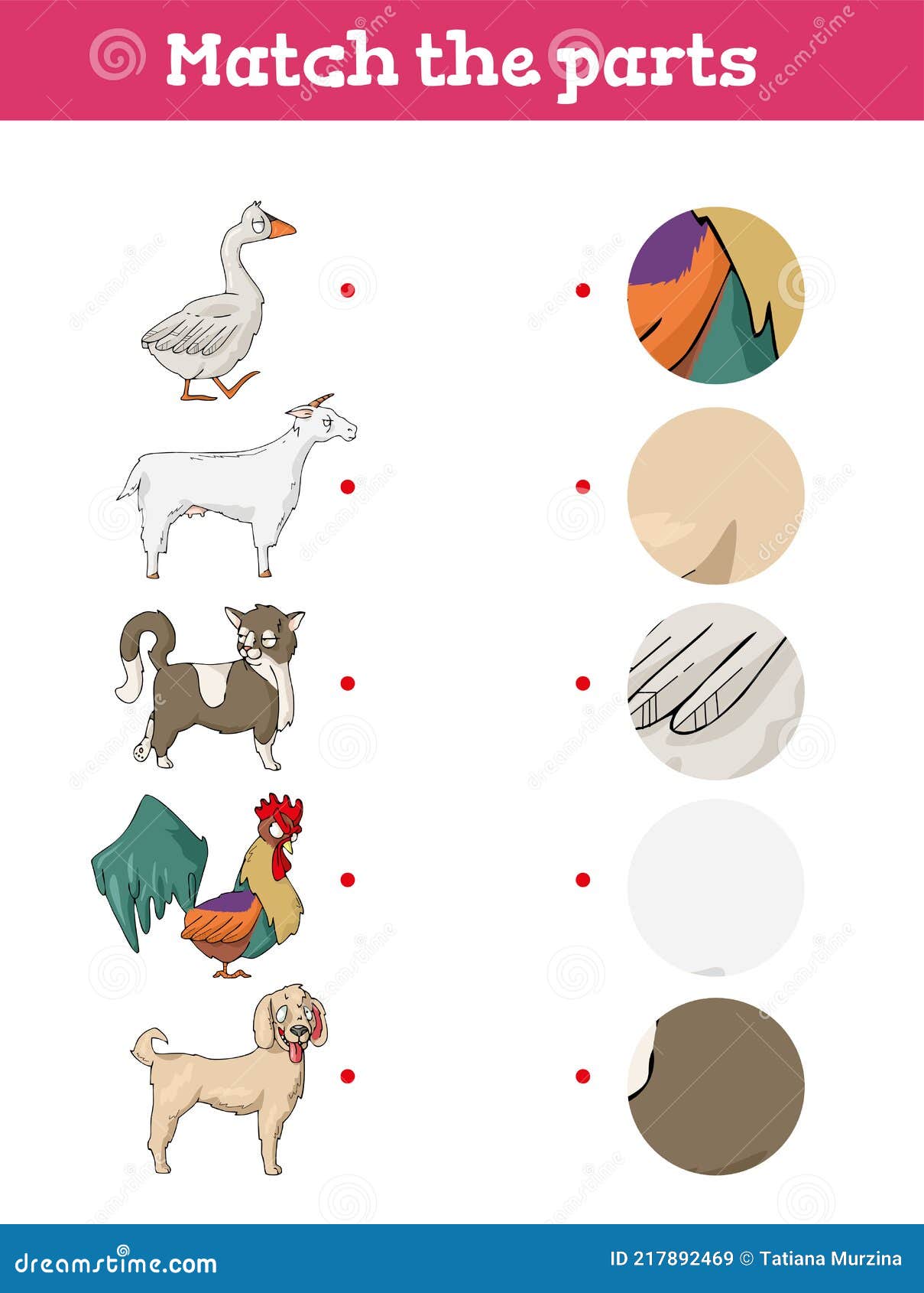 Match the Part Educational Game for Children. Cartoon Vector ...