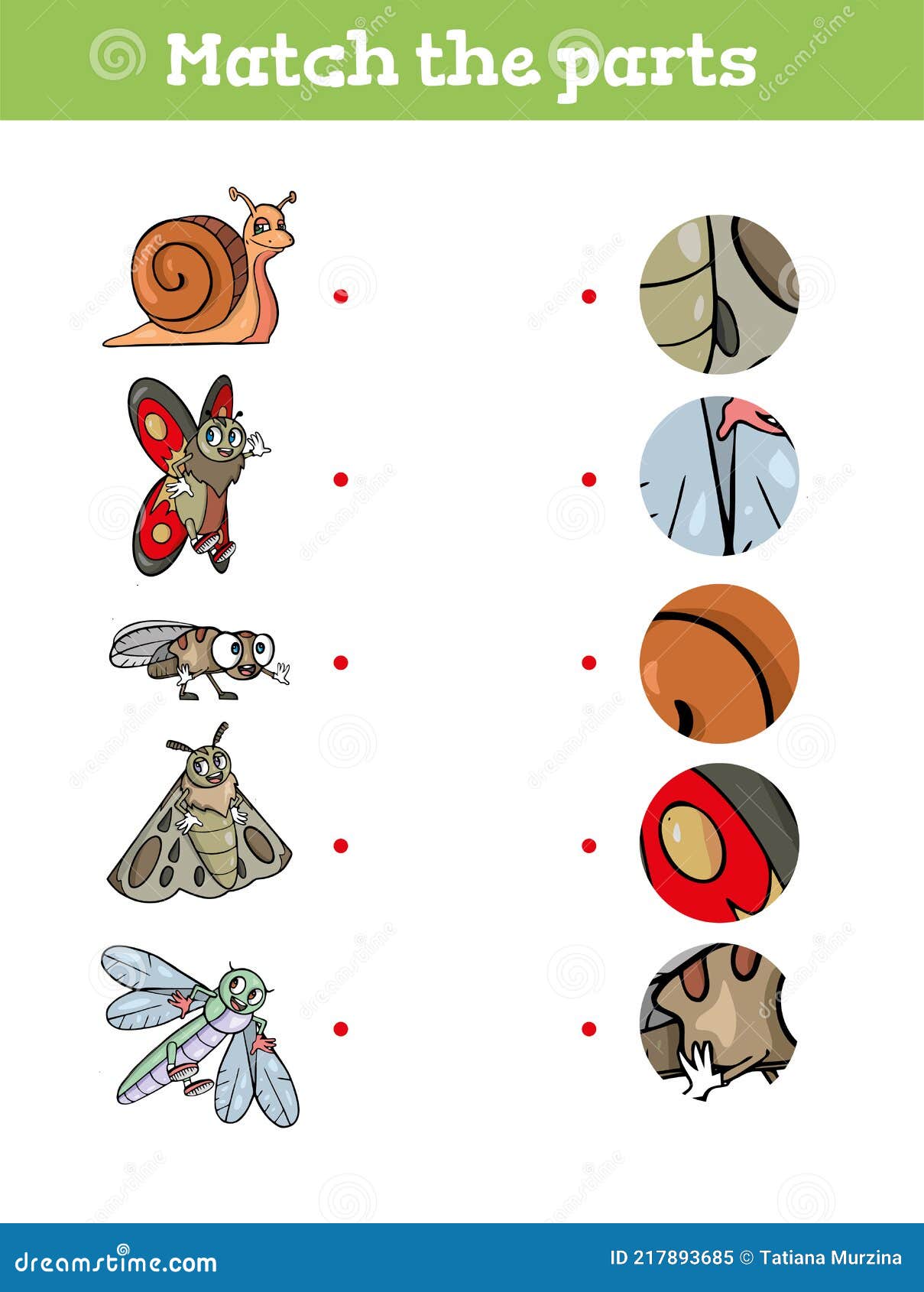 Match the Part Educational Game for Children. Cartoon Vector ...