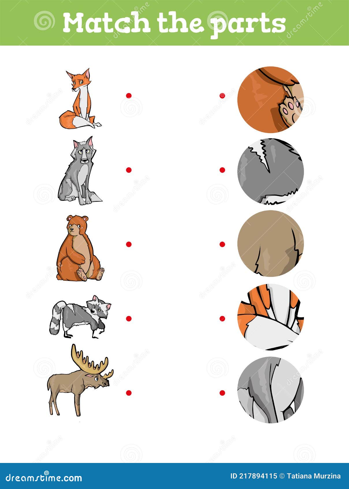 Match the Part Educational Game for Children. Cartoon Vector ...