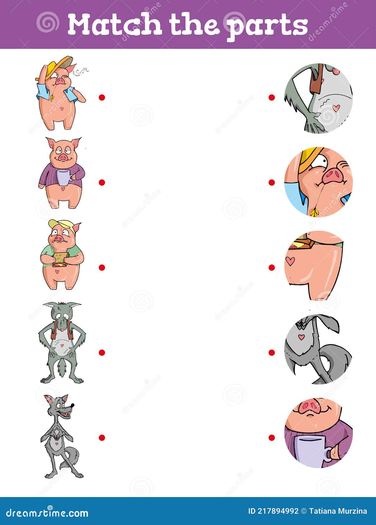 Match the Part Educational Game for Children. Cartoon Vector ...