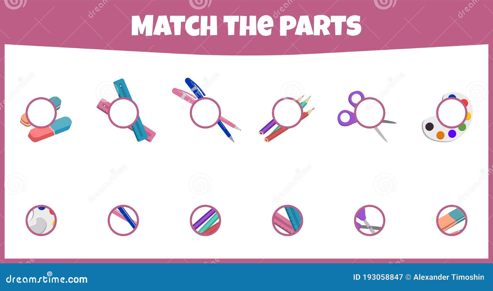 Match the Parts. Match Parts of School Supplies. Mini-game for Children ...
