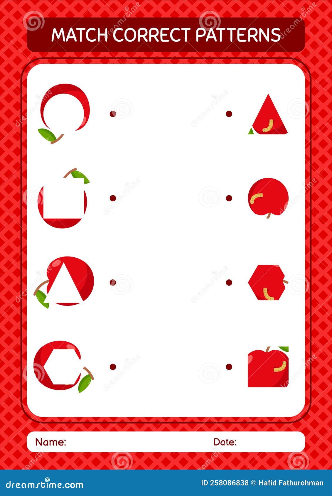 Match Pattern Game with Apple. Worksheet for Preschool Kids, Kids ...