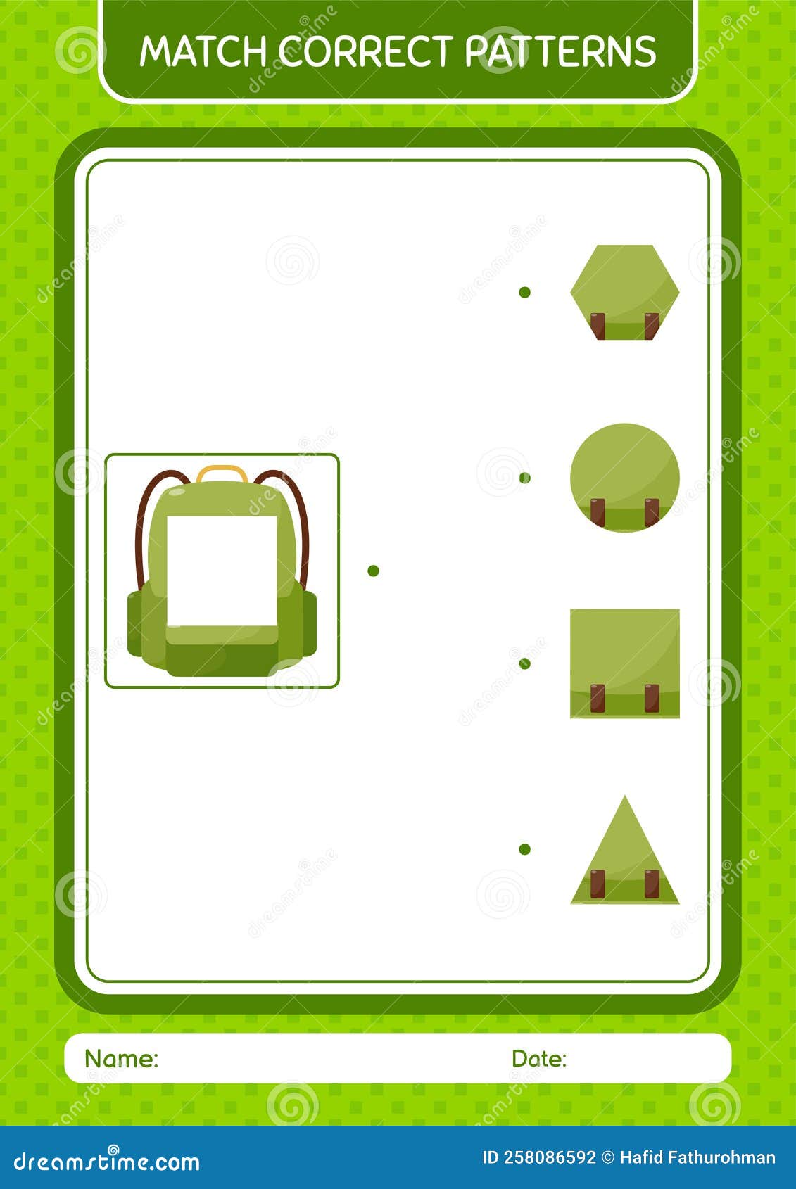 Match Pattern Game with Backpack. Worksheet for Preschool Kids, Kids ...