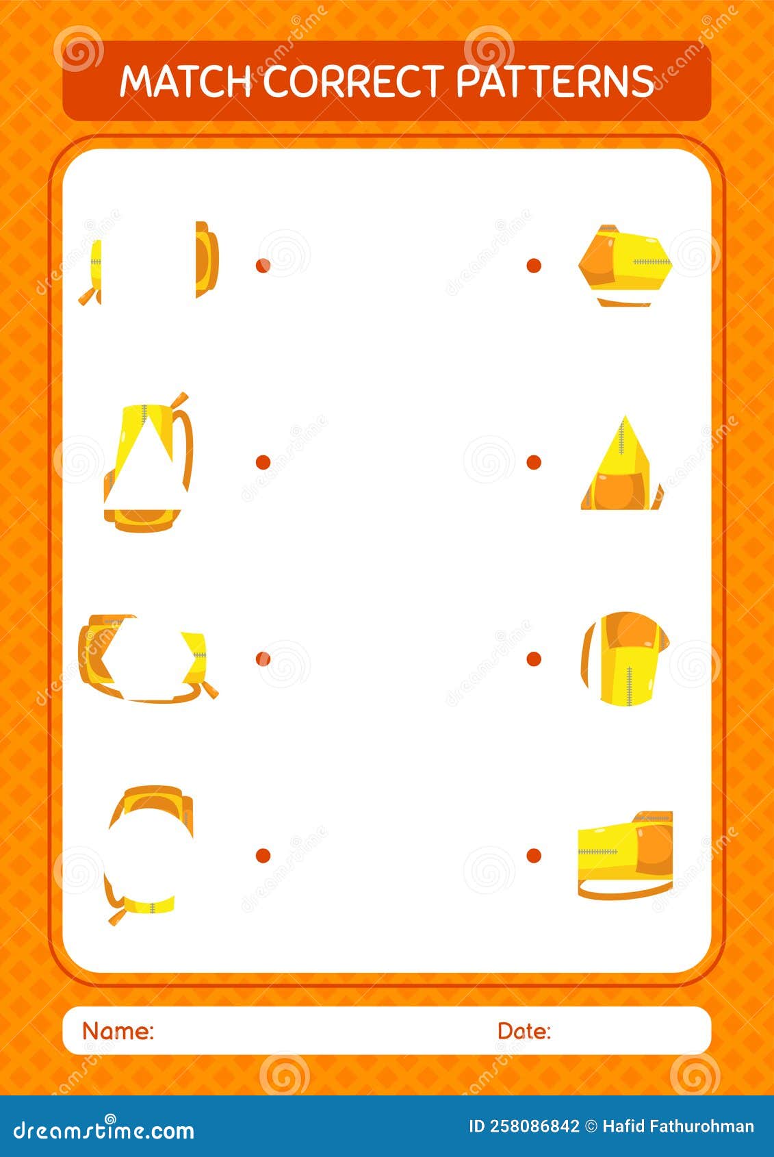 Match Pattern Game with Backpack. Worksheet for Preschool Kids, Kids ...