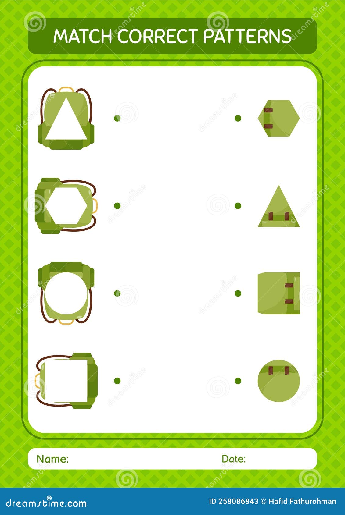Match Pattern Game with Backpack. Worksheet for Preschool Kids, Kids ...
