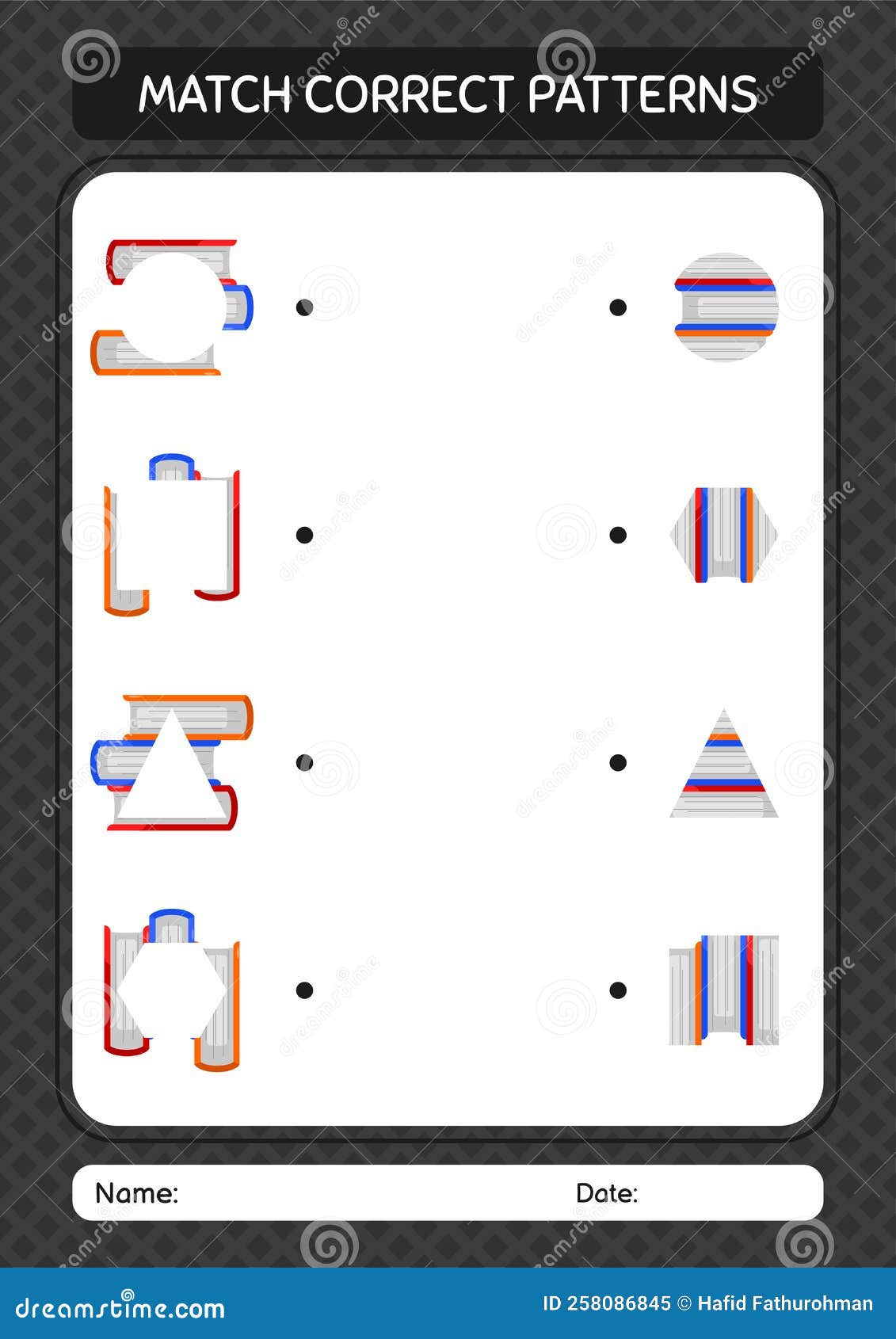 Match Pattern Game with Book. Worksheet for Preschool Kids, Kids ...