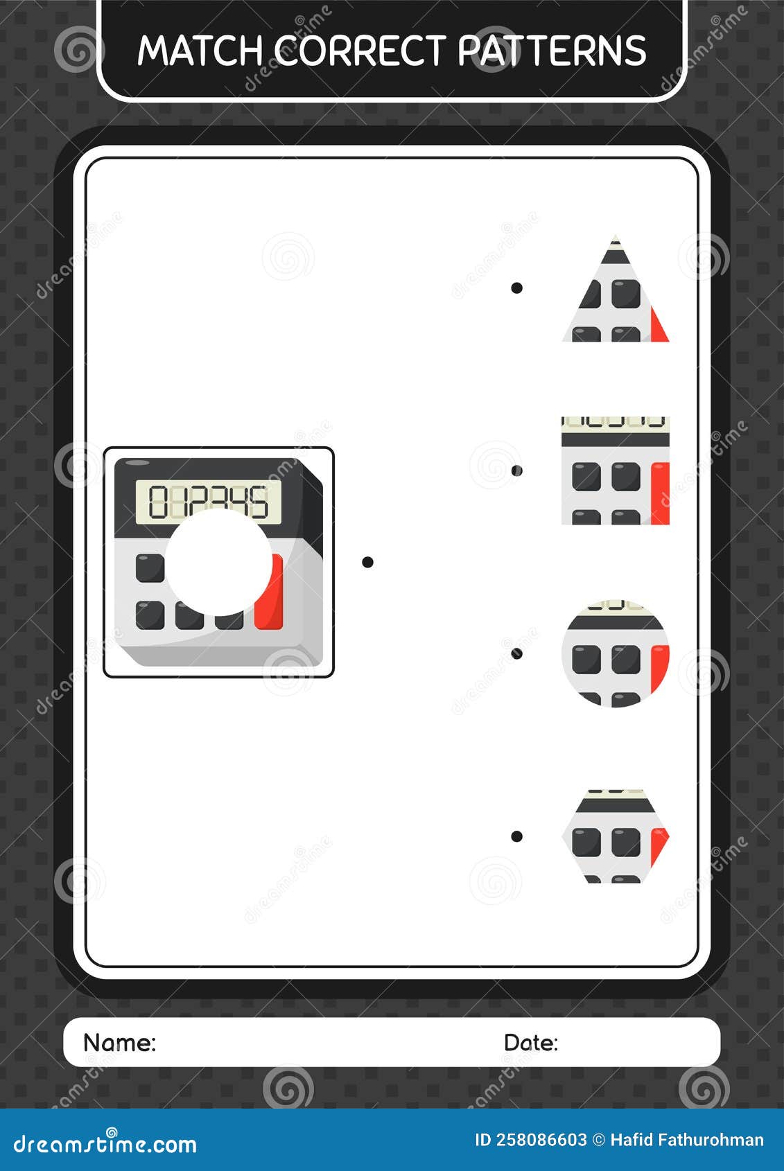 Match Pattern Game with Calculator. Worksheet for Preschool Kids, Kids ...